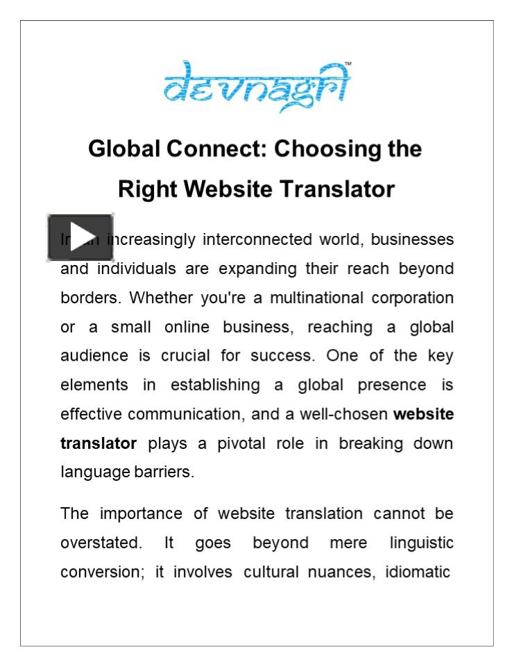 Global Connect: Choosing the Right Website Translator presentation ...