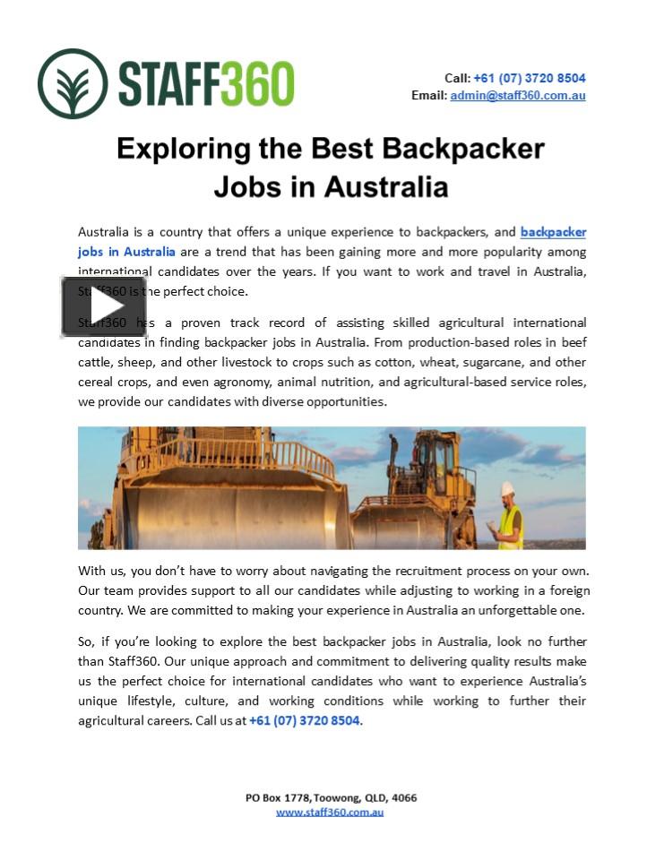 PPT – Exploring the Best Backpacker Jobs in Australia PowerPoint ...