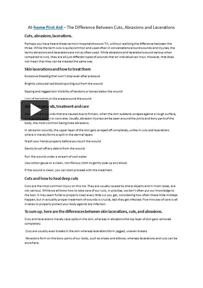 At-home First Aid – The Difference Between Cuts, Abrasions and ...