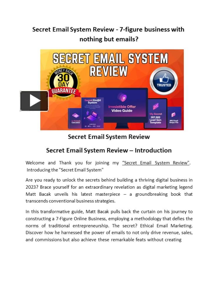 Secret Email System Review - 7-figure business with nothing but emails ...