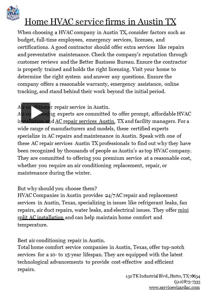 Home HVAC service firms in Austin TX. presentation | free to download