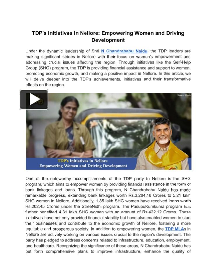 TDP's Initiatives in Nellore: Empowering Women and Driving Development ...