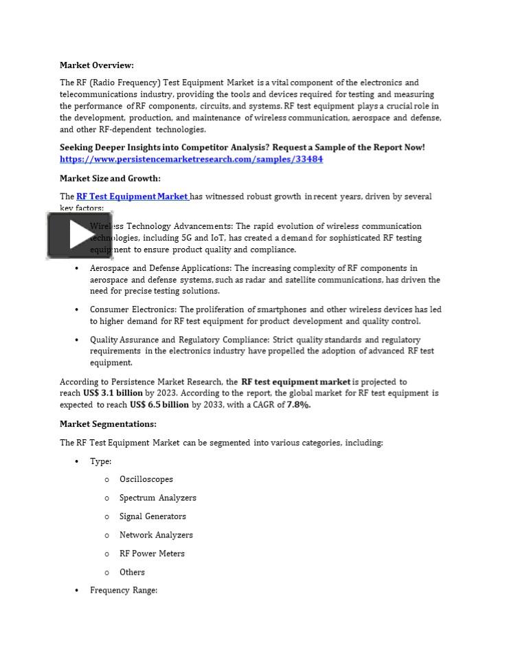 RF Test Equipment Market Report with Study presentation | free to download