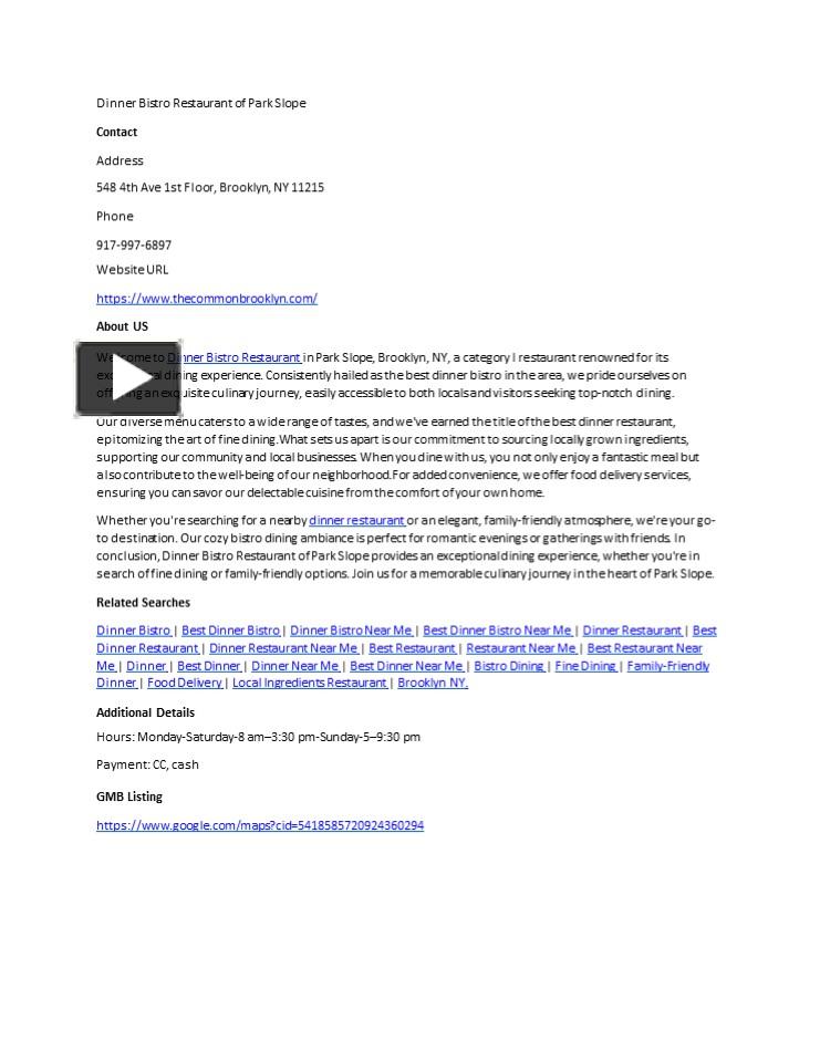 PPT – Dinner Bistro Restaurant of Park Slope PowerPoint presentation ...