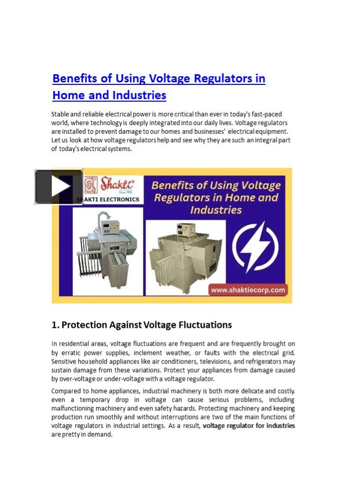 Benefits of Using Voltage Regulators in Home and Industries ...