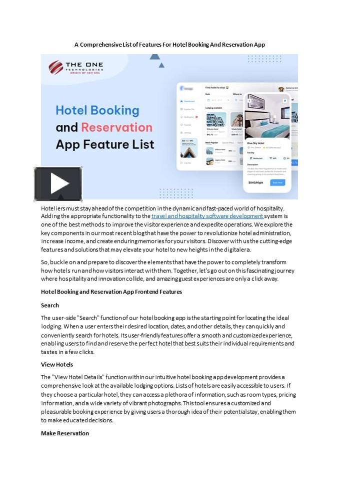 A Comprehensive List of Features For Hotel Booking And Reservation App ...