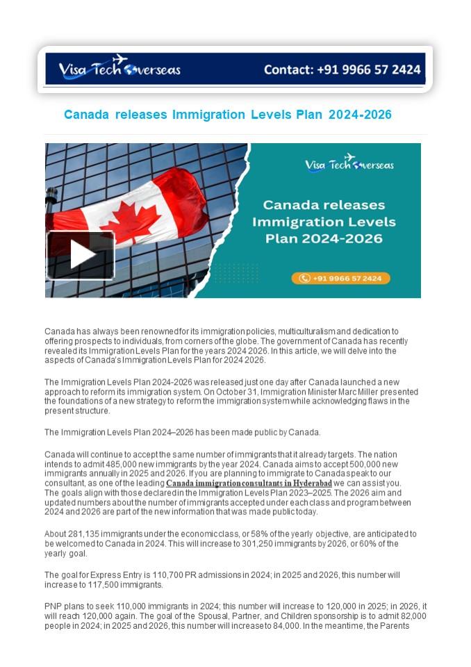 Canada releases Immigration Levels Plan 2024-2026 presentation | free ...