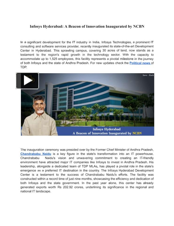 PPT – Infosys Hyderabad: A Beacon of Innovation Inaugurated by NCBN ...