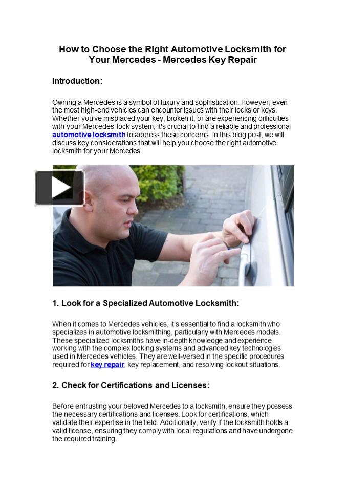 How to Choose the Right Automotive Locksmith for Your Mercedes ...