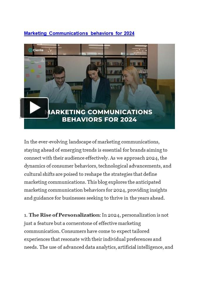 Marketing Communications behaviors for 2024 presentation | free to download