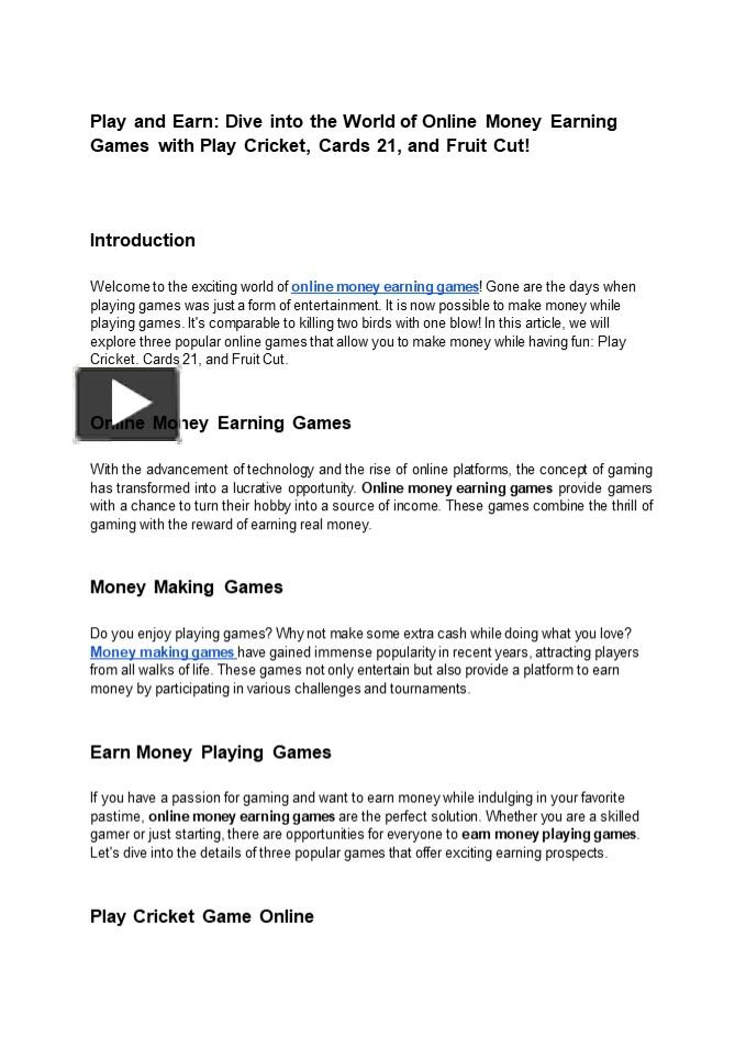 Play and Earn: Dive into the World of Online Money Earning Games with ...
