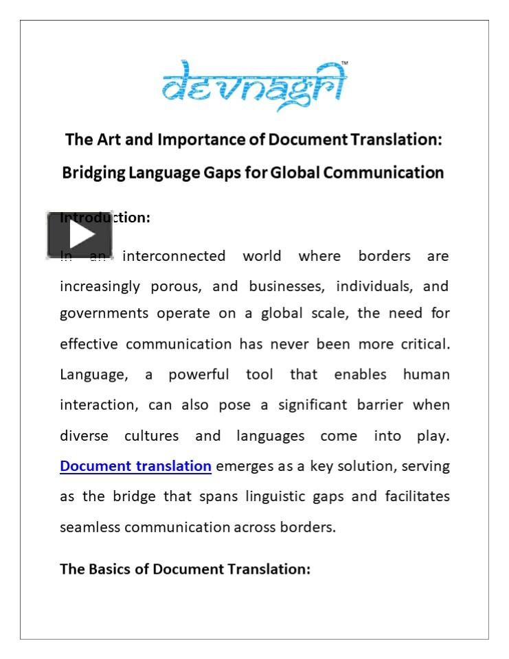 PPT – The Art and Importance of Document Translation: Bridging Language ...