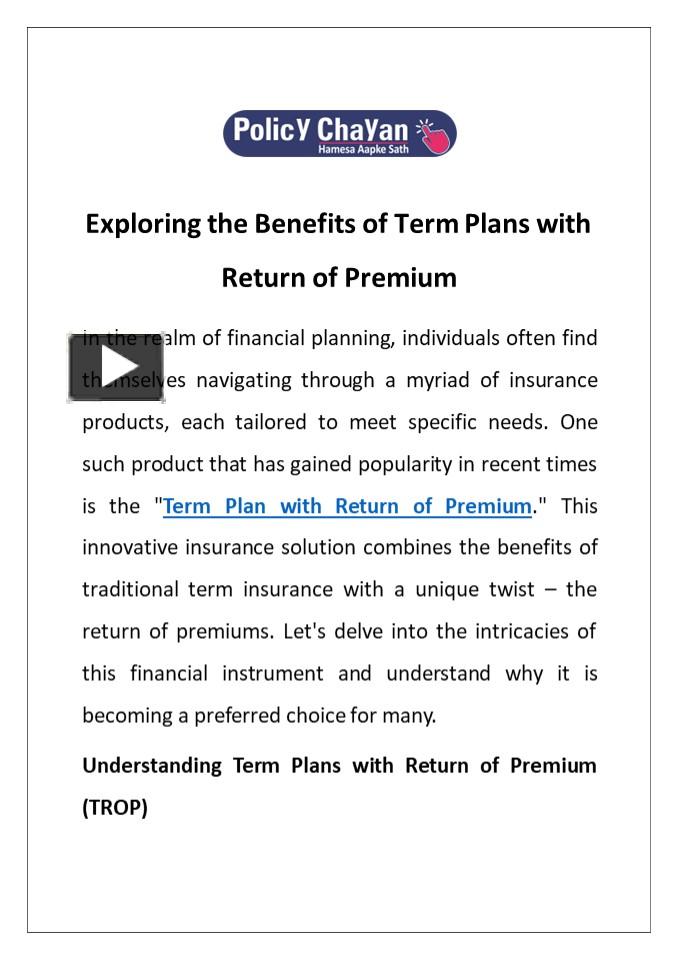 PPT – Exploring the Benefits of Term Plans with Return of Premium ...