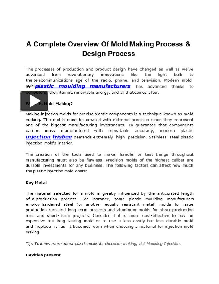 A Complete Overview Of Mold Making Process & Design Process ...