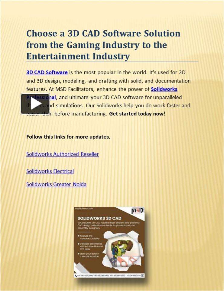 PPT – Choose a 3D CAD Software Solution from the Gaming Industry to the ...