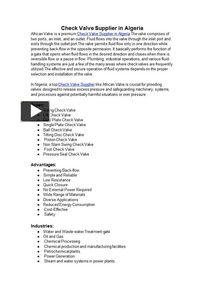 PPT – Check Valve Supplier in Algeria PowerPoint presentation | free to ...