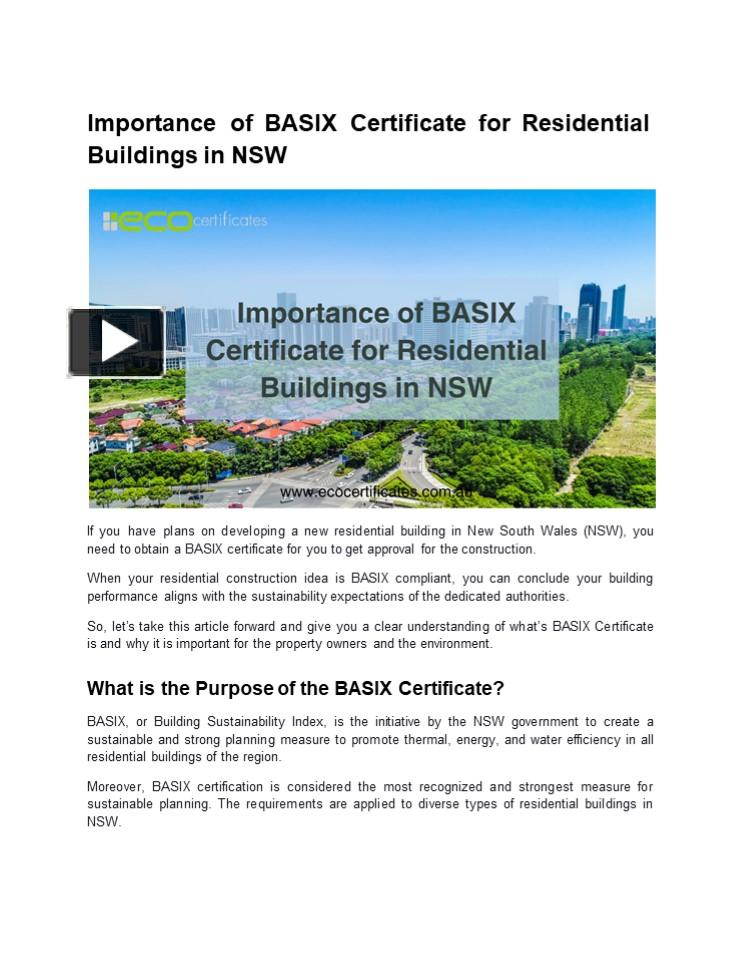 PPT – Importance of Basix Certificate for Residential Buildings in Nsw ...