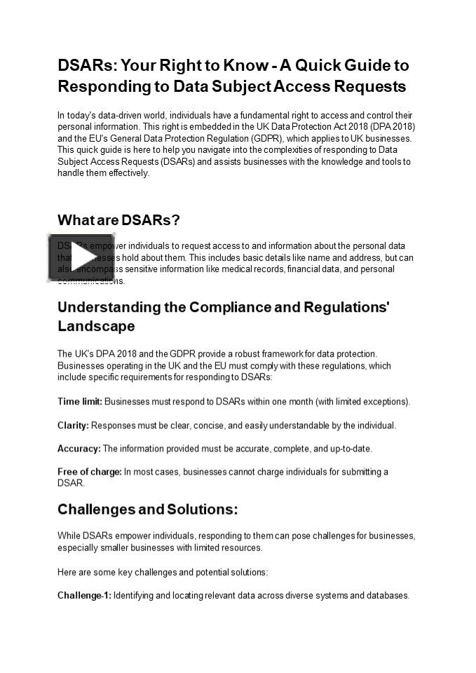 DSARs: Your Right to Know - A Quick Guide to Responding to Data Subject ...