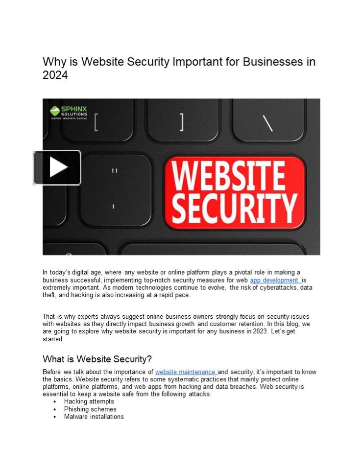PPT – Why is Website Security Important for Businesses in 2024 ...