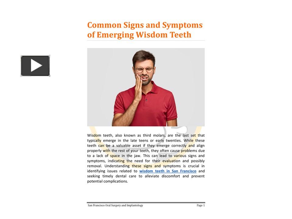 Common Signs and Symptoms of Emerging Wisdom Teeth presentation | free ...