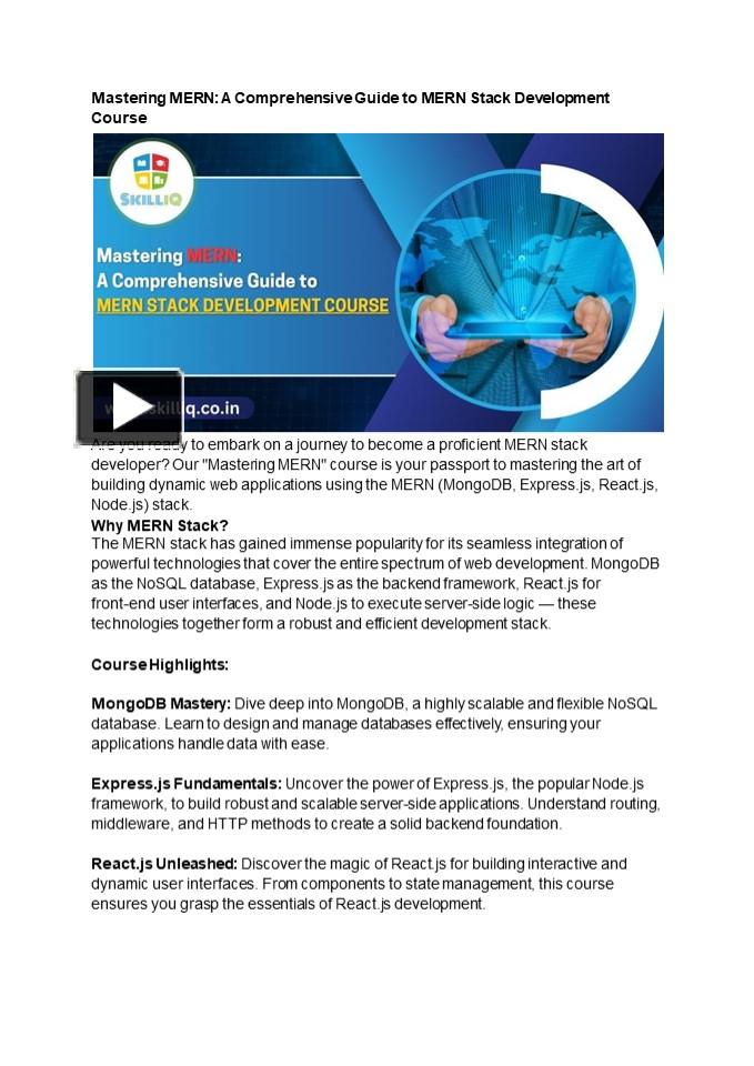 MERN Stack Development Course | SkillIQ presentation | free to download