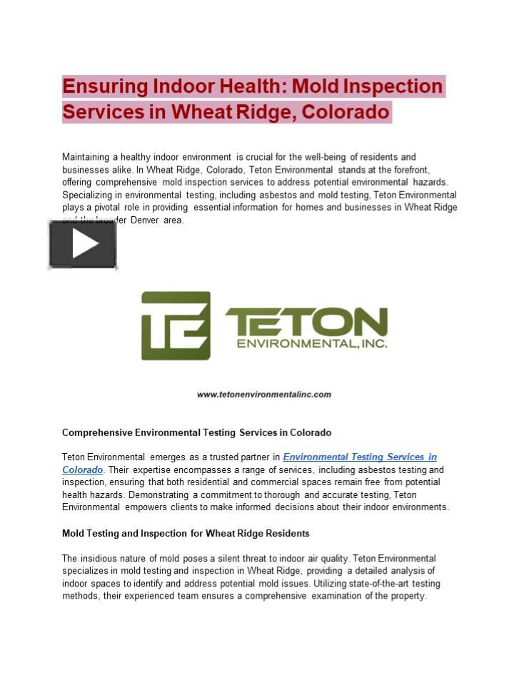 Ensuring Indoor Health: Mold Inspection Services in Wheat Ridge ...