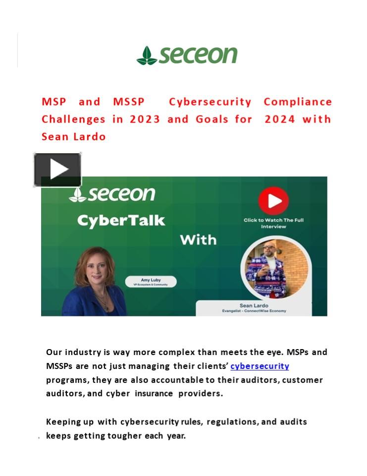 PPT – MSP and MSSP Cybersecurity Compliance Challenges in 2023 and ...