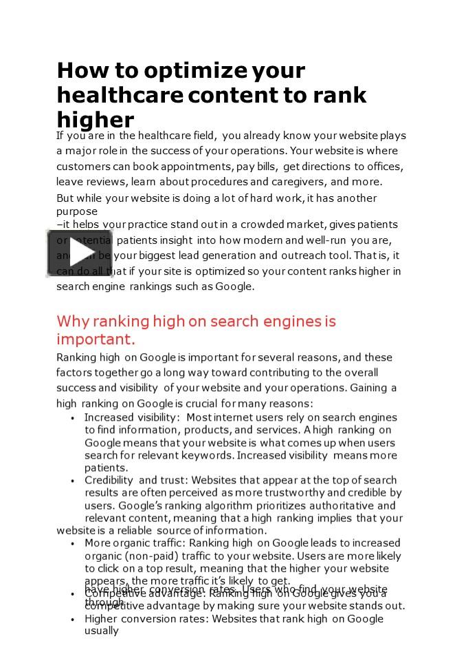 PPT – How To Optimize Your Healthcare Content to Rank Higher PowerPoint ...