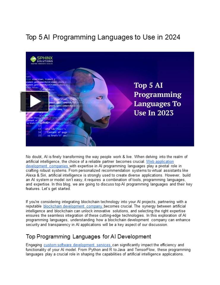 Top 5 AI Programming Languages to Use in 2024 presentation | free to ...