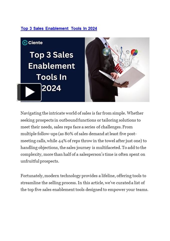 PPT – Top 3 Sales Enablement Tools In 2024 PowerPoint presentation ...