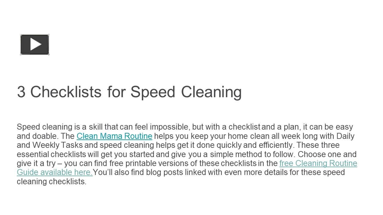 PPT – 3 Checklists for Speed Cleaning PowerPoint presentation | free to ...