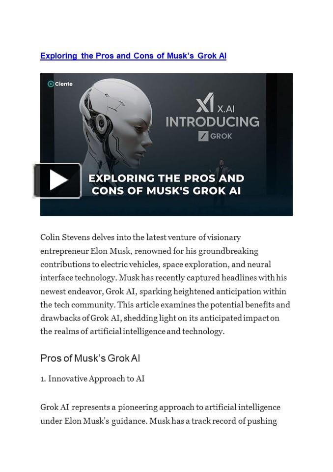 Exploring the Pros and Cons of Musk’s Grok AI presentation | free to ...