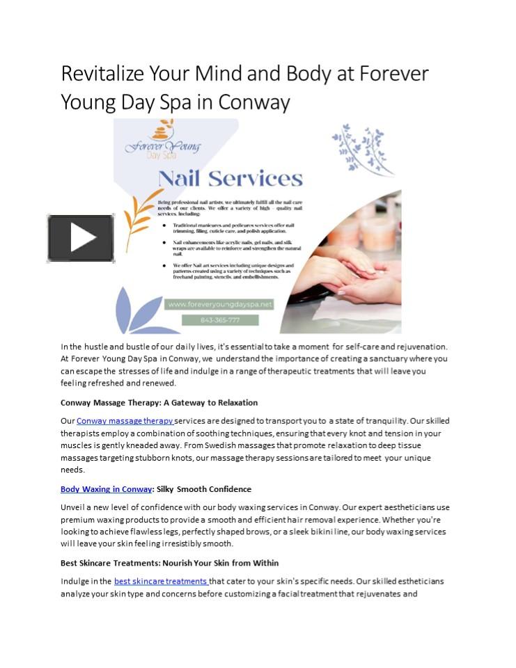 PPT – Revitalize Your Mind and Body at Forever Young Day Spa in Conway ...