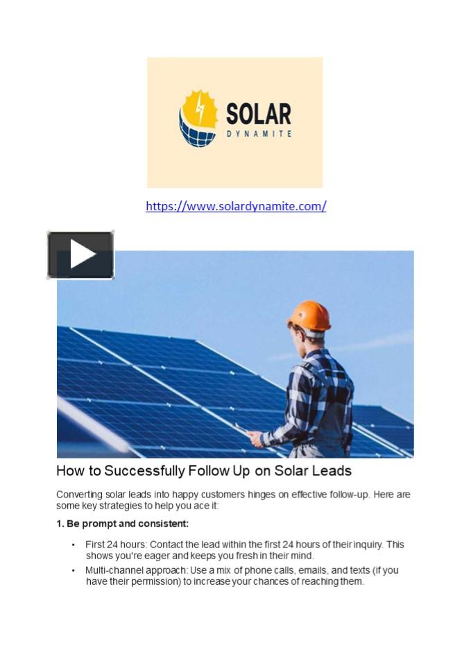 How to Successfully Follow Up on Solar Leads presentation | free to ...