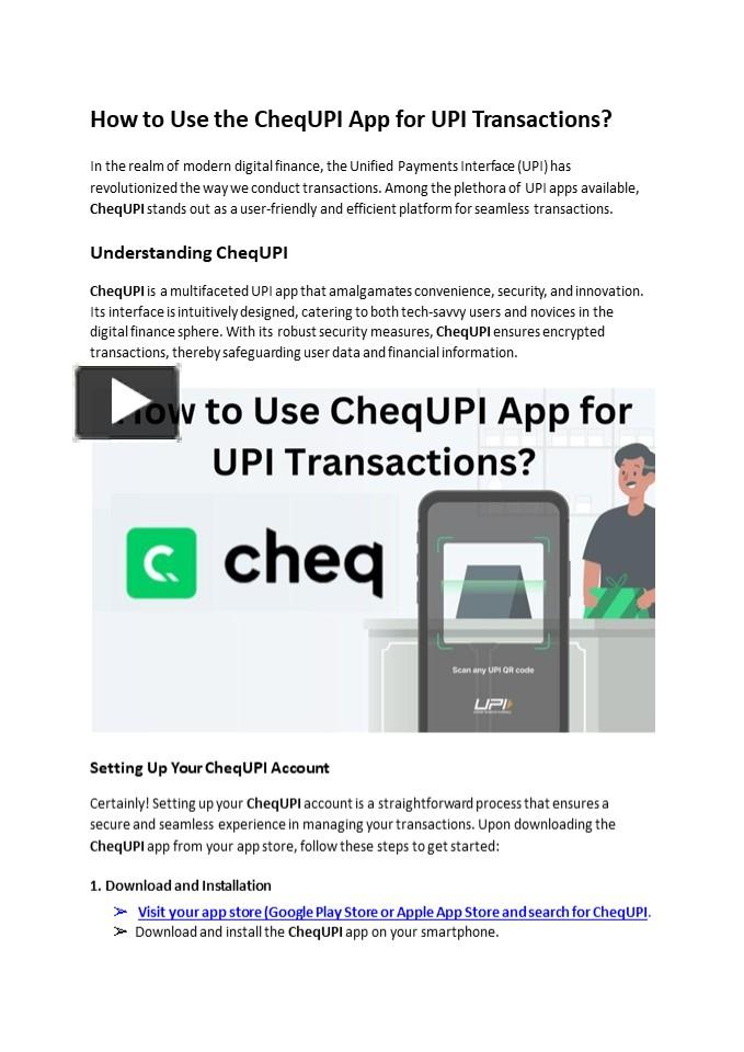 PPT – How to Use the CheqUPI App for UPI Transactions? PowerPoint ...