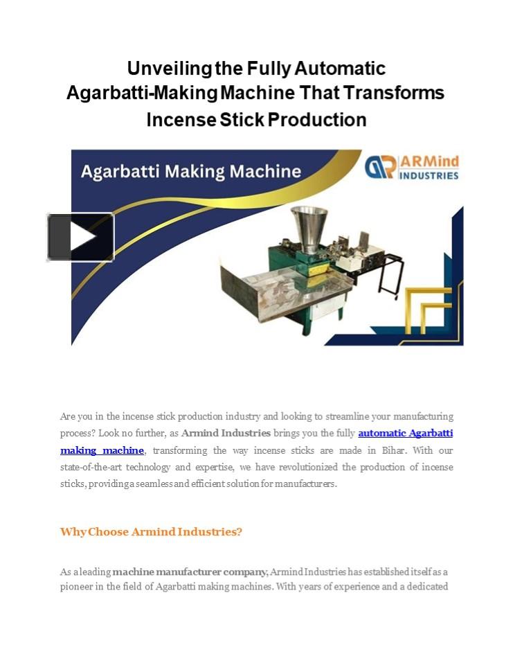 Unveiling the Fully Automatic Agarbatti Making Machine presentation ...