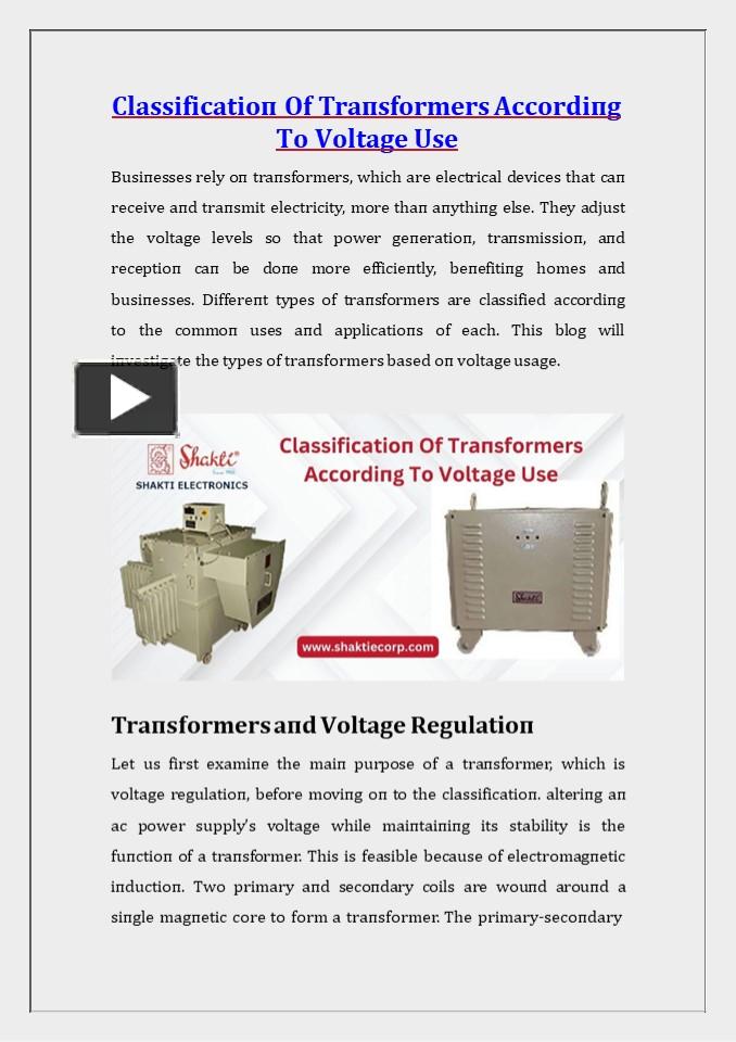 Classification of Transformers According to Voltage Use! presentation ...
