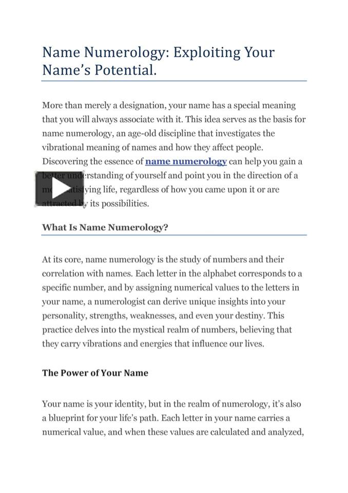 PPT – Name Numerology: Exploiting Your Name’s Potential. PowerPoint ...