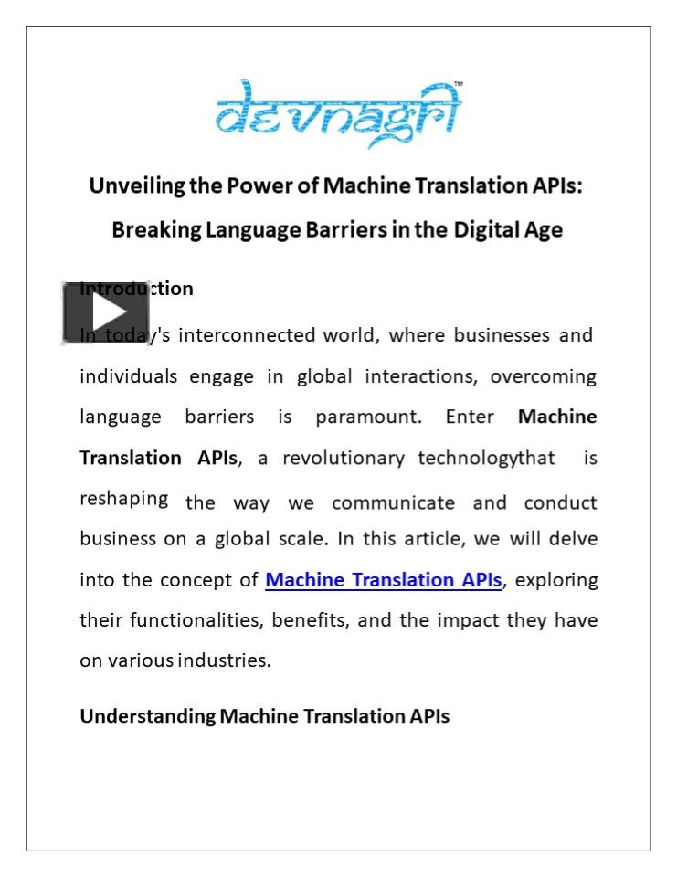 PPT – Unveiling the Power of Machine Translation APIs: Breaking ...