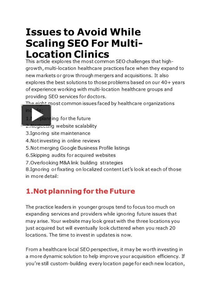 Issues to Avoid While Scaling SEO For Multi-Location Clinics ...