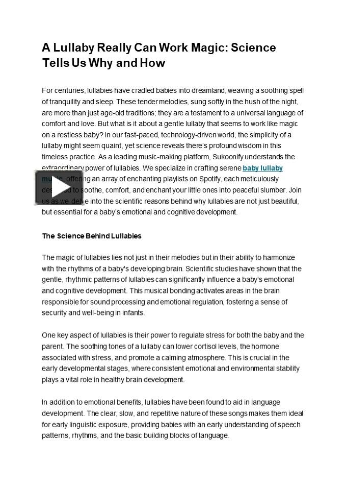 A Lullaby Really Can Work Magic: Science Tells Us Why and How ...