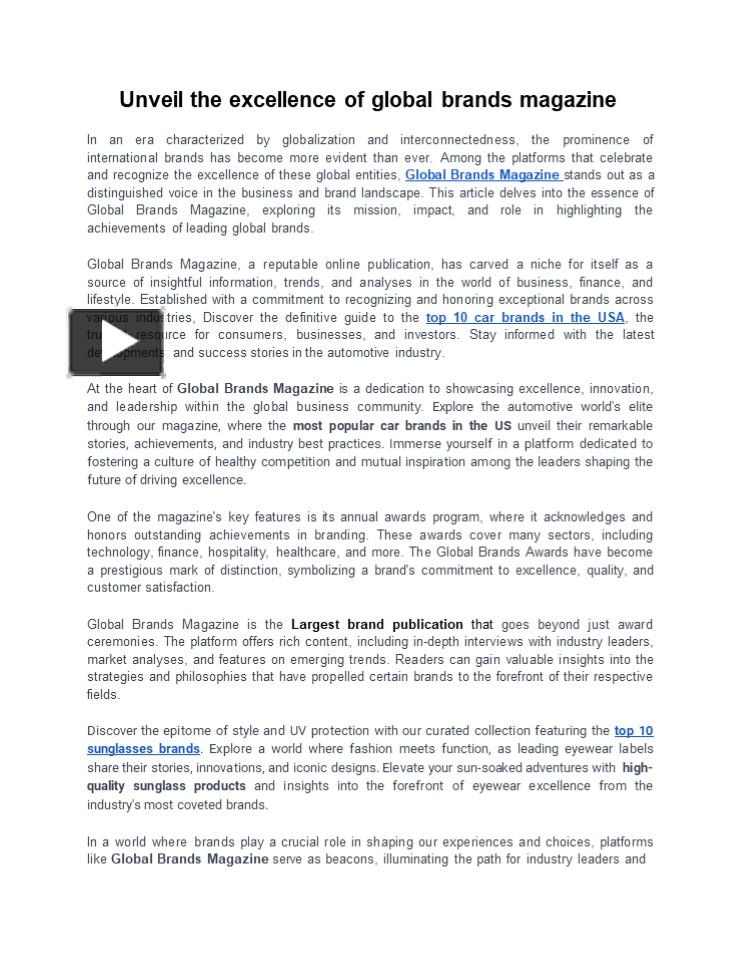 Unveil the excellence of global brands magazine presentation | free to ...