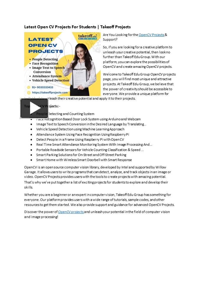 Latest Open CV Projects For Students presentation | free to download