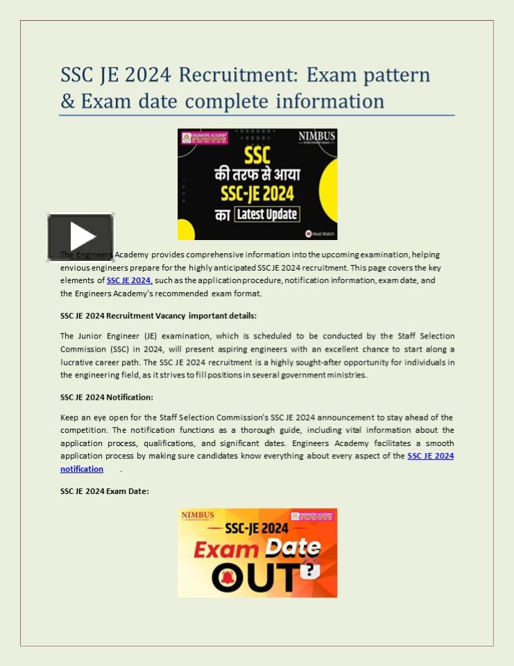 PPT – SSC JE 2024 Recruitment: Exam pattern & Exam date complete ...