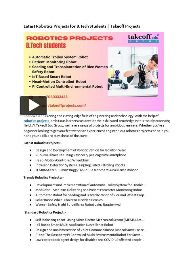 PPT – Latest Robotics Projects for B.Tech Students PowerPoint ...