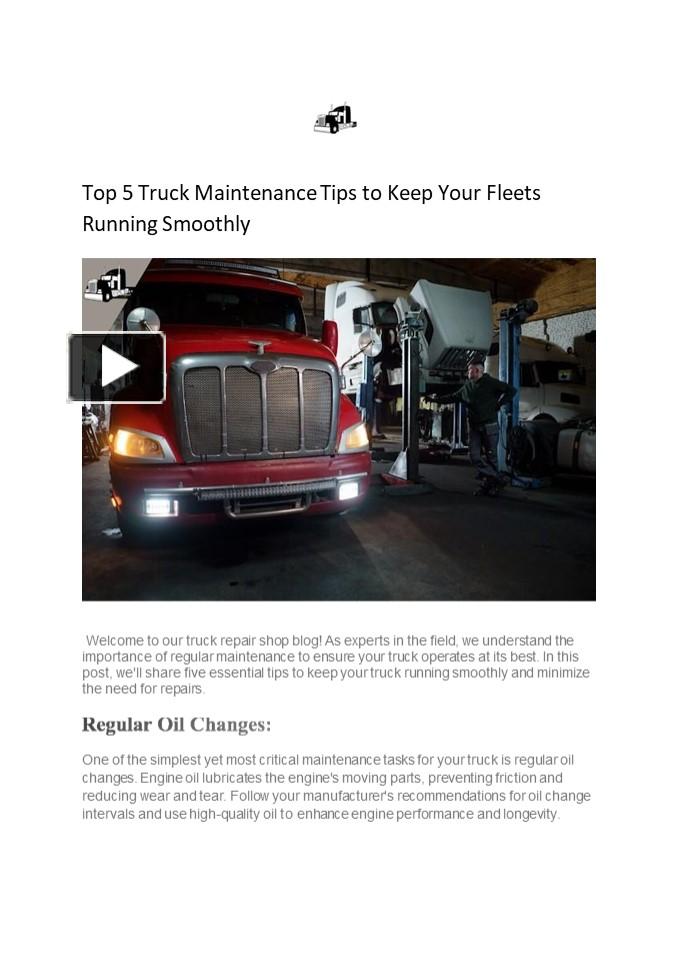 Top 5 Truck Maintenance Tips to Keep Your Fleets Running Smoothly ...