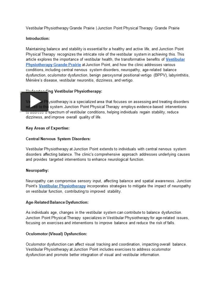 Vestibular Physiotherapy Grande Prairie | Junction Point Physical ...