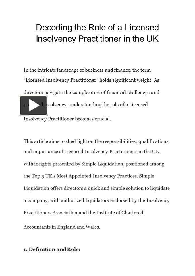 PPT – Decoding the Role of a Licensed Insolvency Practitioner in the UK ...
