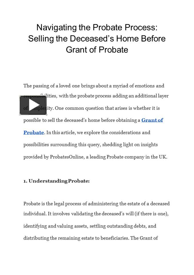 PPT – Navigating the Probate Process: Selling the Deceased’s Home ...