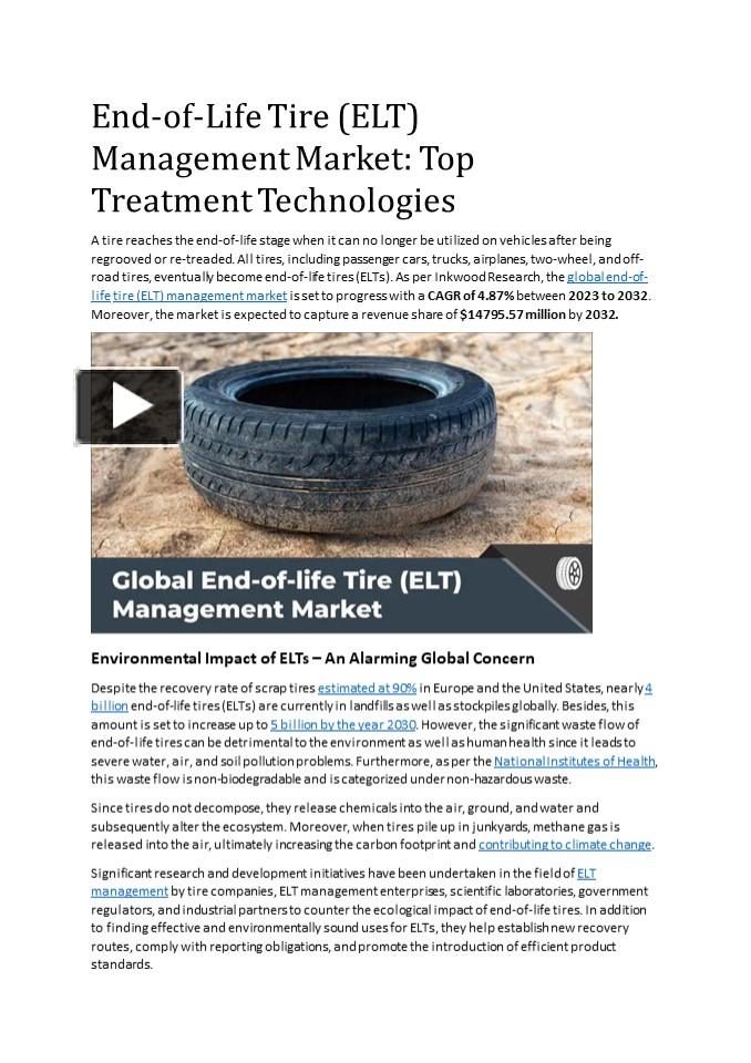End-of-Life Tire (ELT) Management Market: Top Treatment Technologies ...